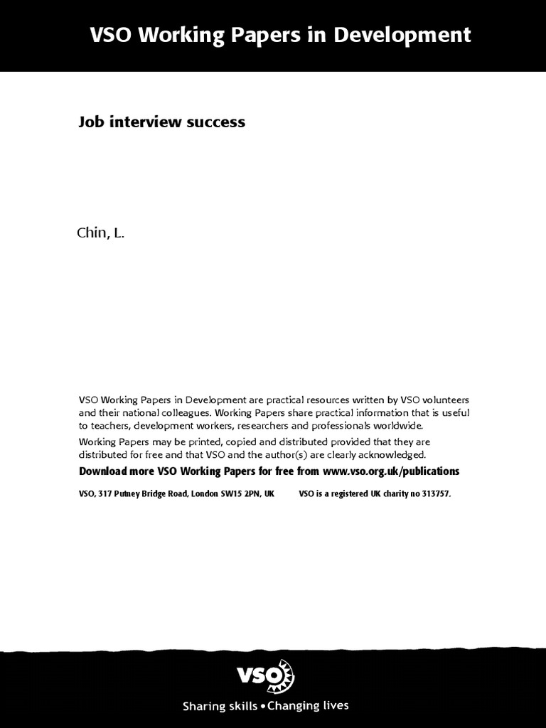 VSO Working Papers in Development: Job Interview Success | PDF ...