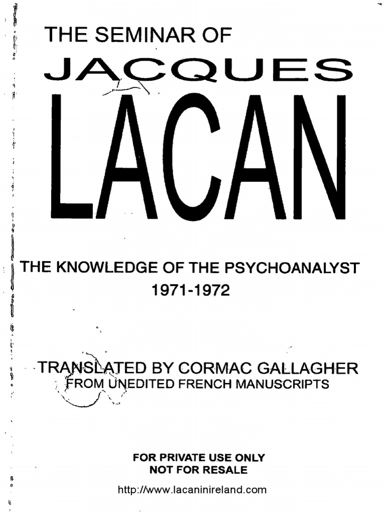 Lacan Book 19a The Knowledge of The Psychoanalyst 1971 1972 | PDF ...