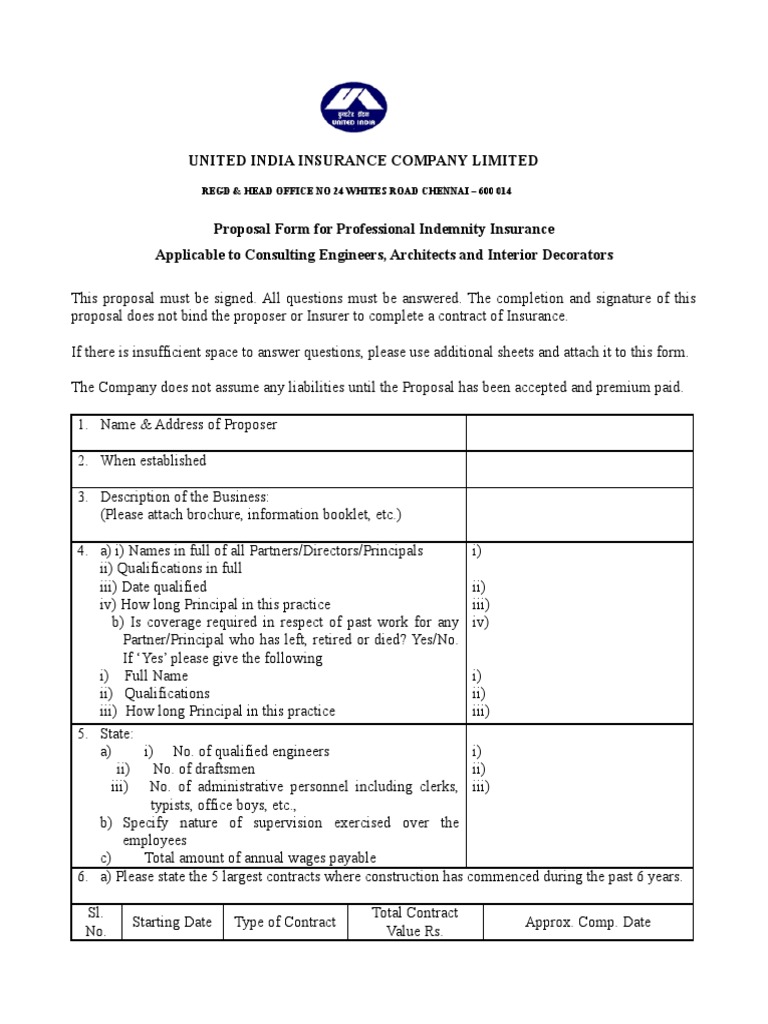 Prof Indemnity-Proposal Form For Architecteng | PDF | Insurance | Indemnity