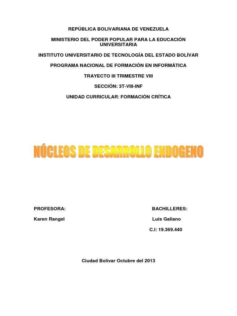 Nucleos de Desarrollo Endogeno en Venezuela | PDF | Comunidad | Democracia