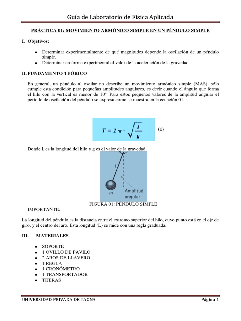 Guía Práctica 01 Péndulo Simple | PDF | Péndulo | Dinámica (Mecánica)