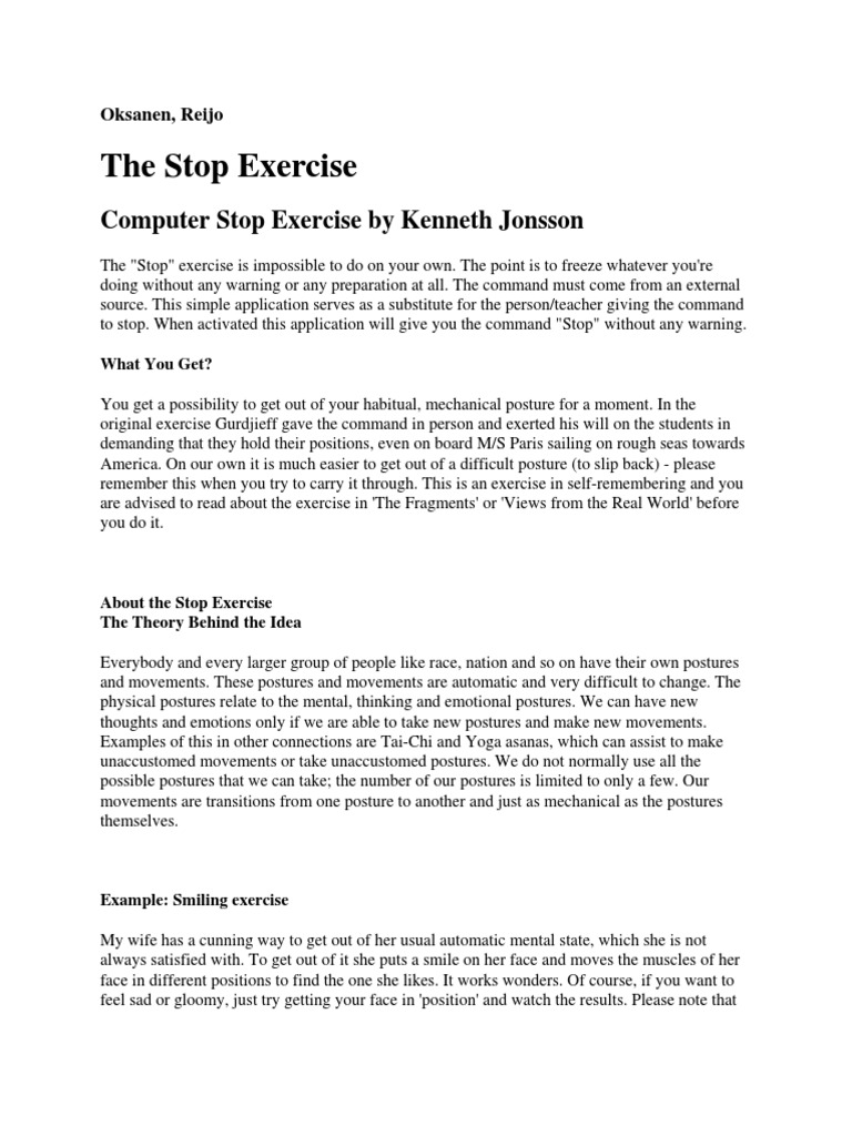 Mindfulness Through Stop Exercise | PDF | Thought | Psychology