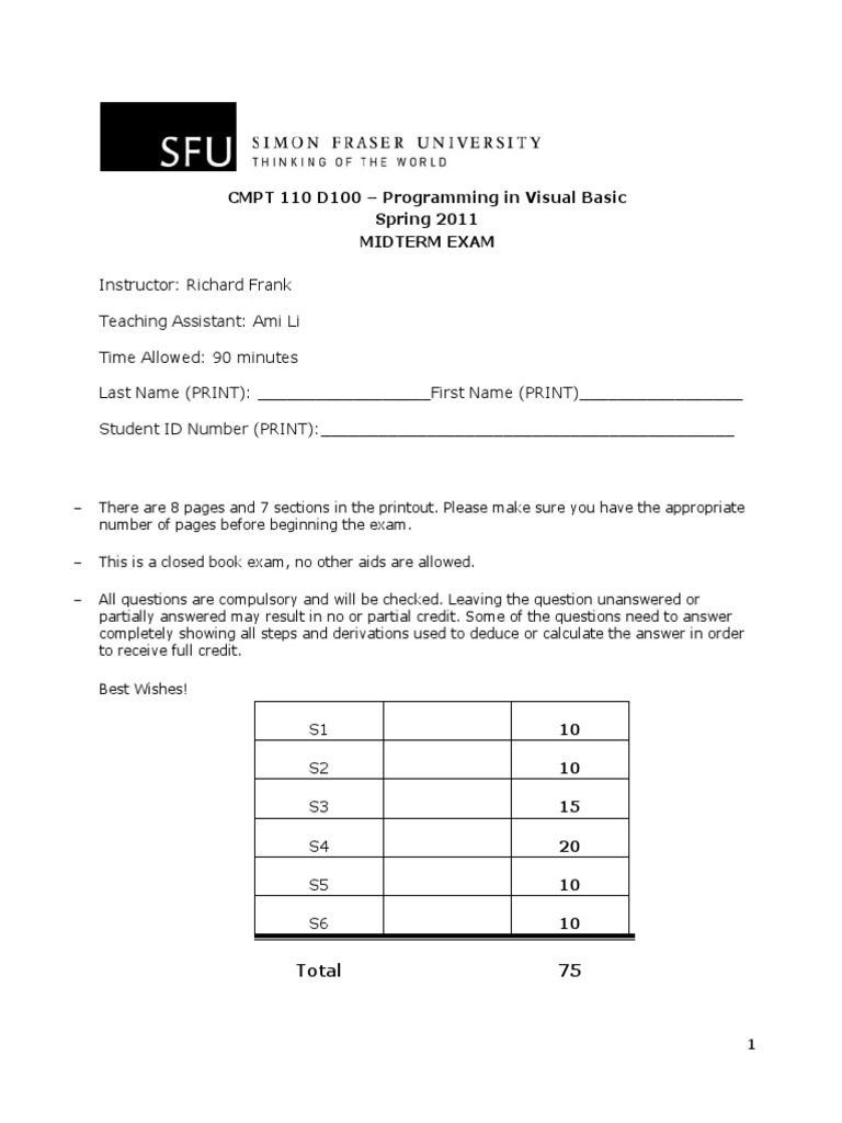 VB-Mid-Term Exam With Answers | PDF | C (Programming Language ...