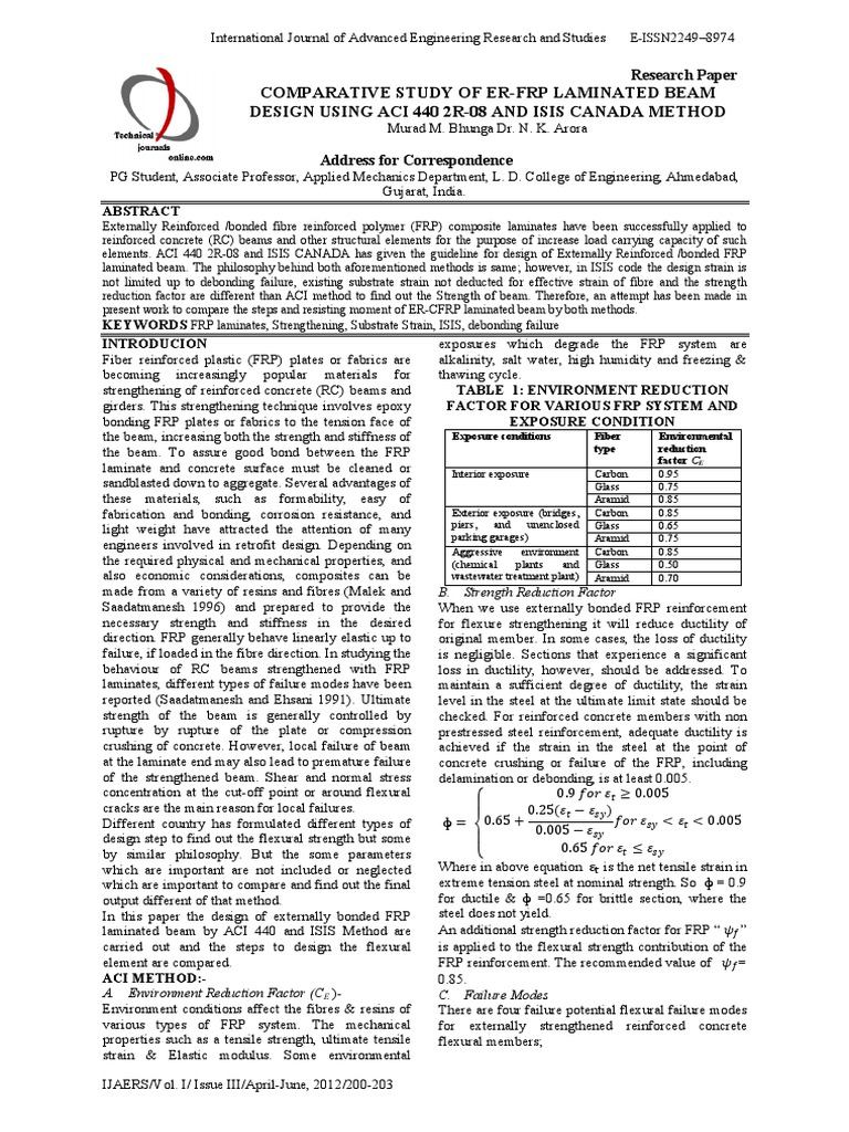 Comparative Study of Er-Frp Laminated Beam Design Using Aci 440 2R-08 ...