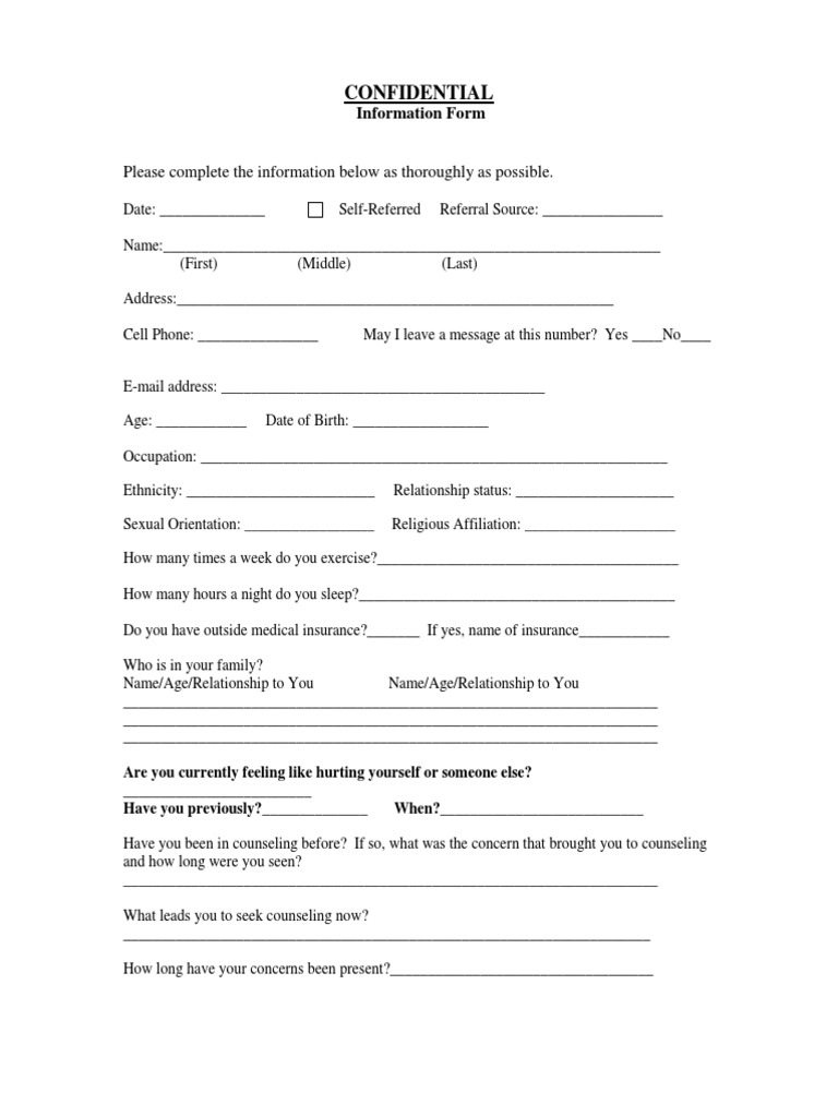 Confidential Counseling Information Form | PDF | Career & Growth ...