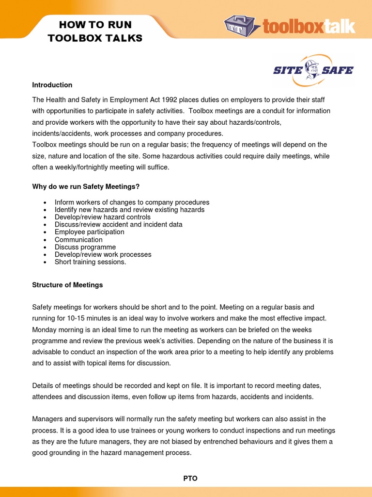 How To Run Toolbox Talks | PDF | Employment | Occupational Safety And ...
