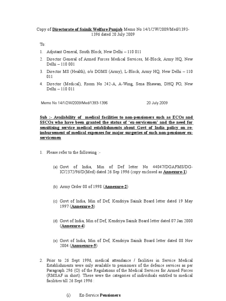 Sainik Welfare Dte Letter For Non-Pensioner ESM | PDF | Defense Policy ...