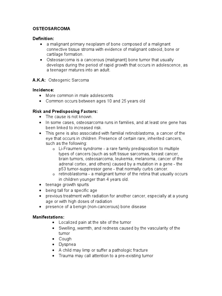 Osteosarcoma: Definition and Risk Factors | PDF | Metastasis | Cancer