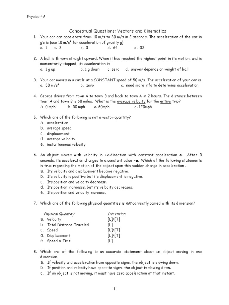 Chapters 1-4 Conceptual Questions | PDF | Acceleration | Velocity