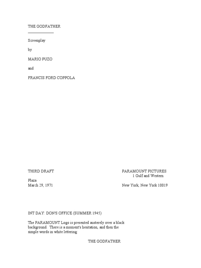 The Godfather Screenplay | PDF | Crime Thriller