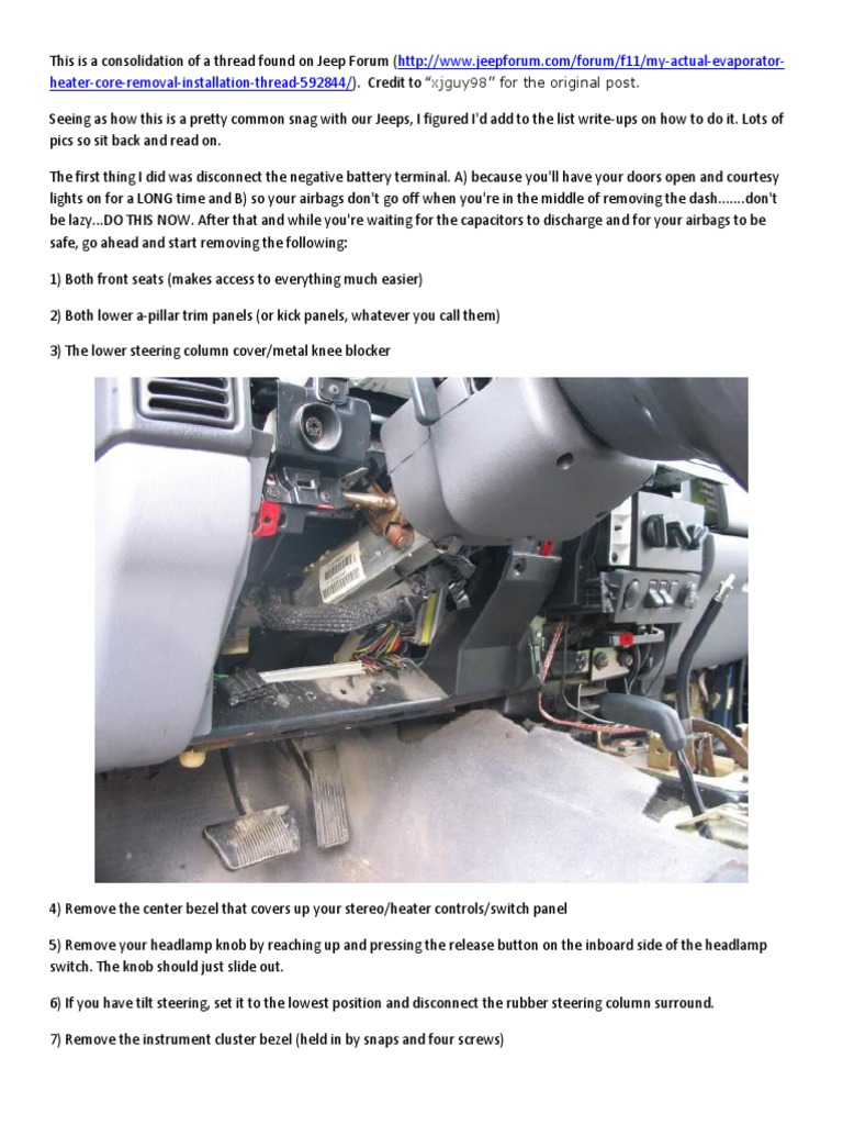 Jeep XJ Heater Core and Evaporator Replacement | PDF | Hvac ...