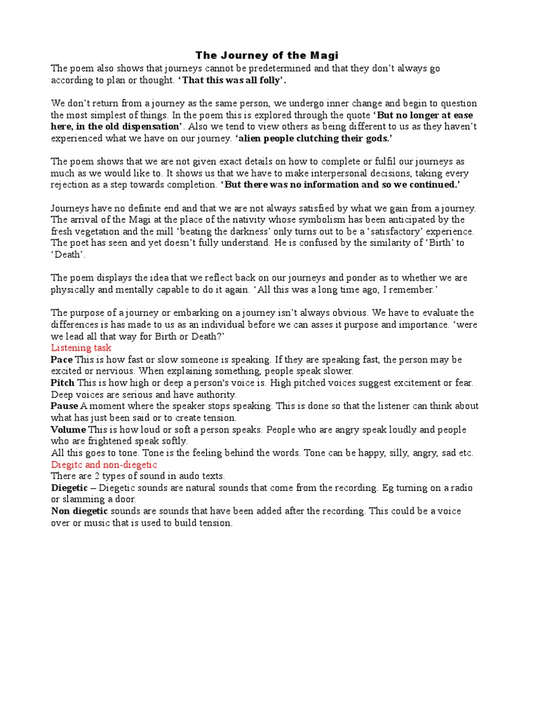 Journey of The MAGI Analysis Essays | PDF | T. S. Eliot | Cognition