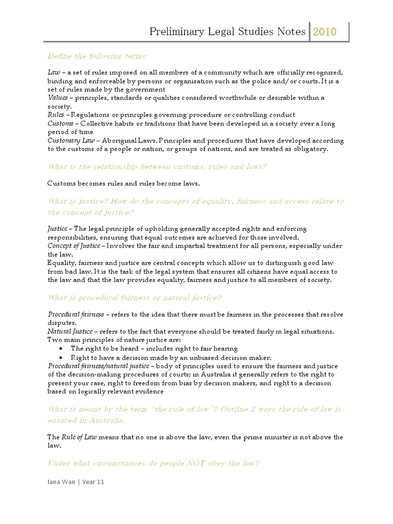 Legal Studies Prelim Yearly Notes | PDF | Precedent | International Law