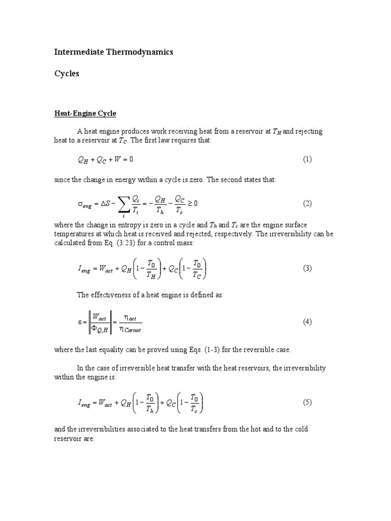 Intermediate Thermodynamics Cycles: Heat-Engine Cycle | PDF | Heat ...