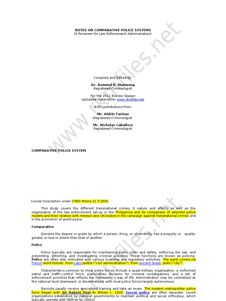 Comparative Police Systems Overview | PDF | Brigadier | Organized Crime