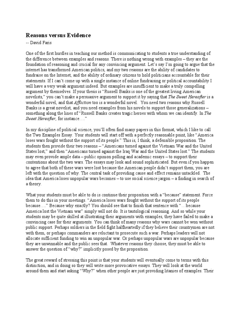 10 Reasons Versus Evidence | PDF | Argument | Essays