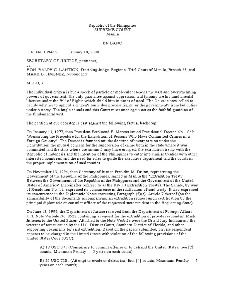 Sec. of Justice vs. Lantion | PDF | Due Process Clause | Extradition