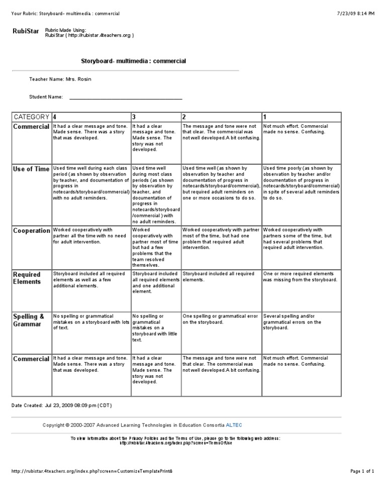Your Rubric - Storyboard - Multimedia - Commercial | PDF | Grammar ...