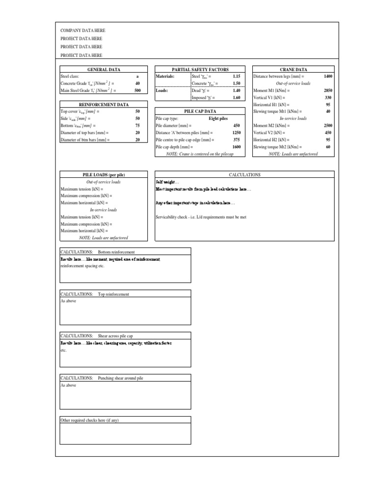 Pile Load Calculation and Reinforcement Data | PDF | Science ...