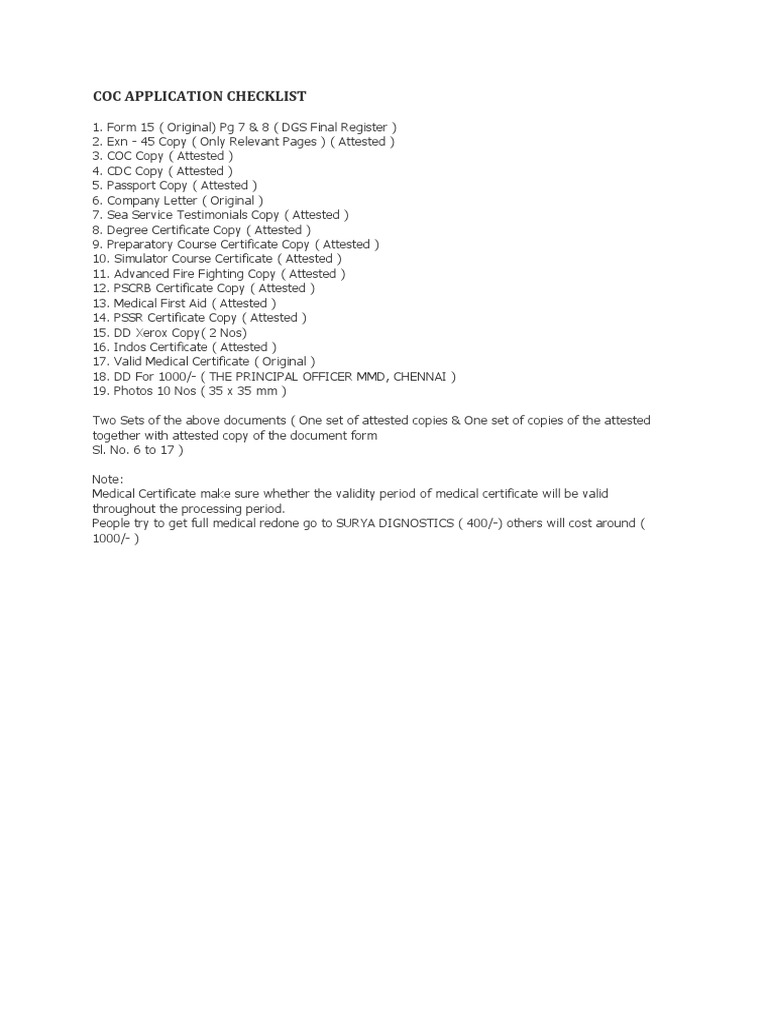 Coc Application Checklist | PDF | International Law | Document
