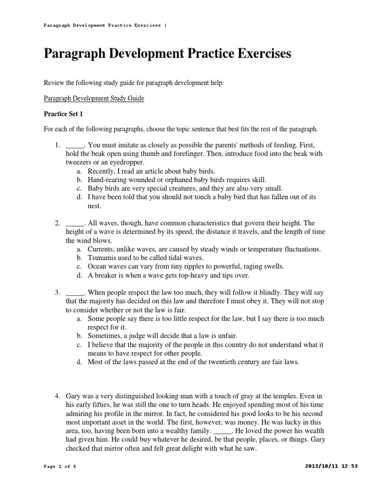 Paragraph Development Exercise | PDF | Diabetes Mellitus | Dieting