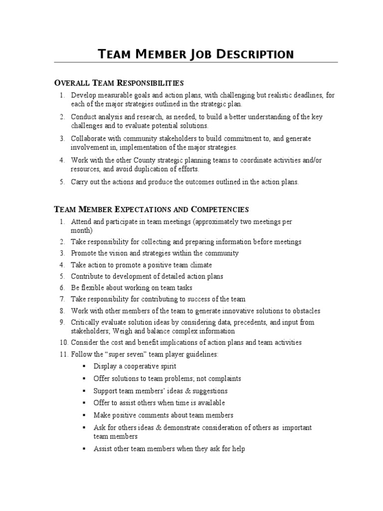 Team Member Job Description | PDF