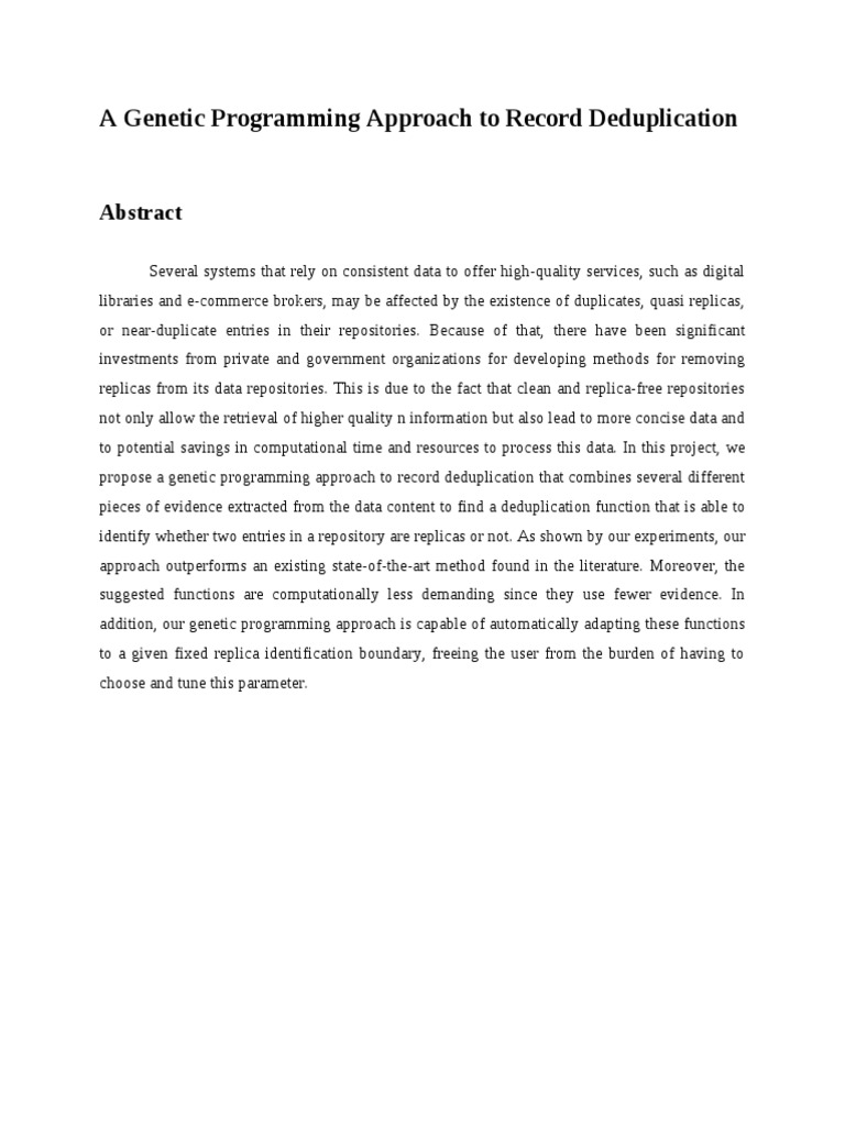 A Genetic Programming Approach To Record Deduplication Pdf Unit Testing Microsoft Sql Server