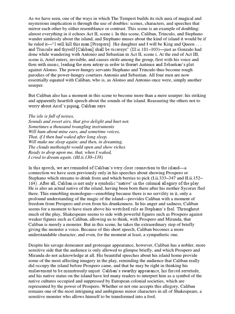 caliban.docx | The Tempest | Shakespearean Characters