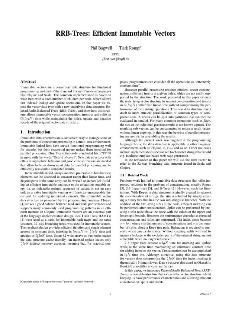 RRB-Trees: Efficient Immutable Vectors: Phil Bagwell Tiark Rompf | PDF ...