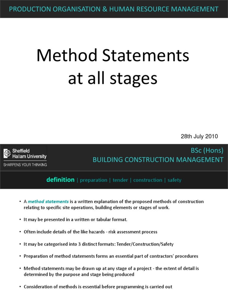 Method Statements 20 % Week 08-09 | PDF | Construction Management | Safety