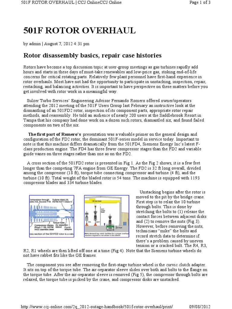 501 F Rotor Overhaul | PDF | Turbine | Gas Compressor