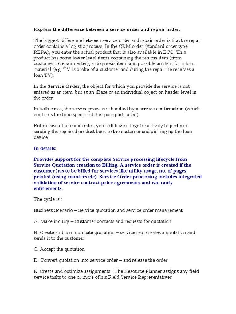 Service vs Repair Order Explained | PDF | Information Technology ...