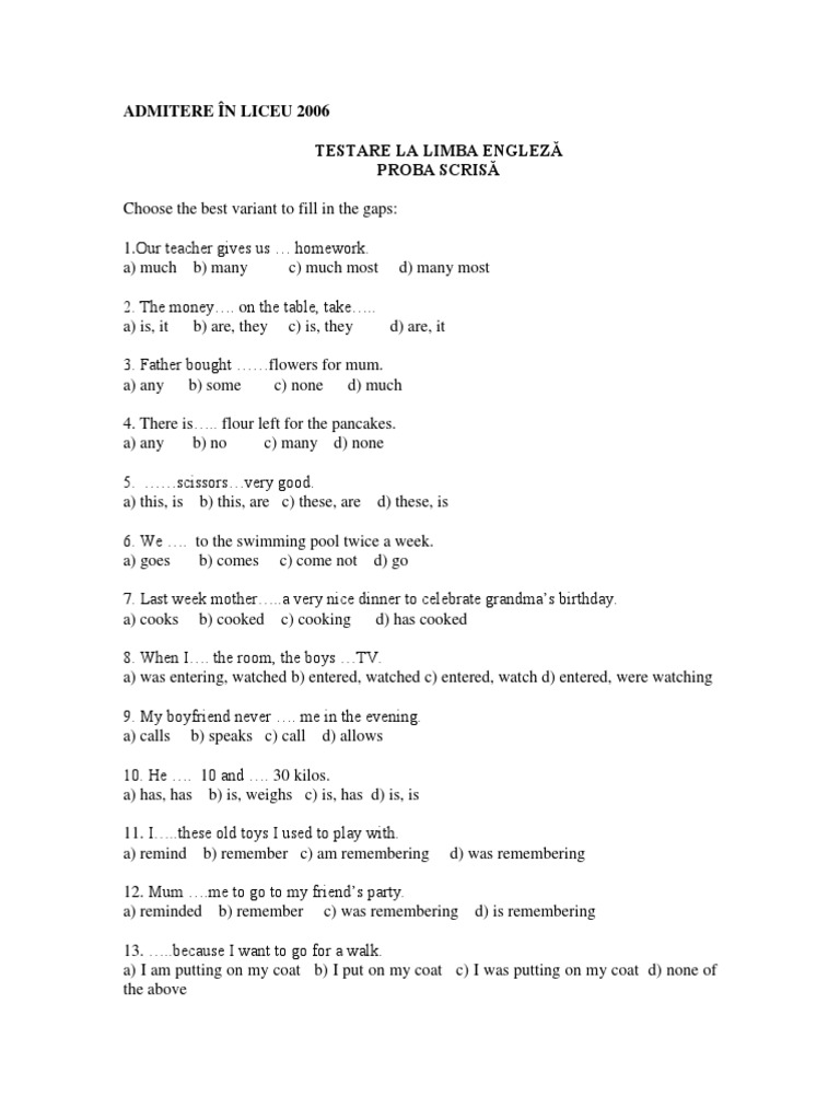 Test Engleza Admitere Bilingv | PDF