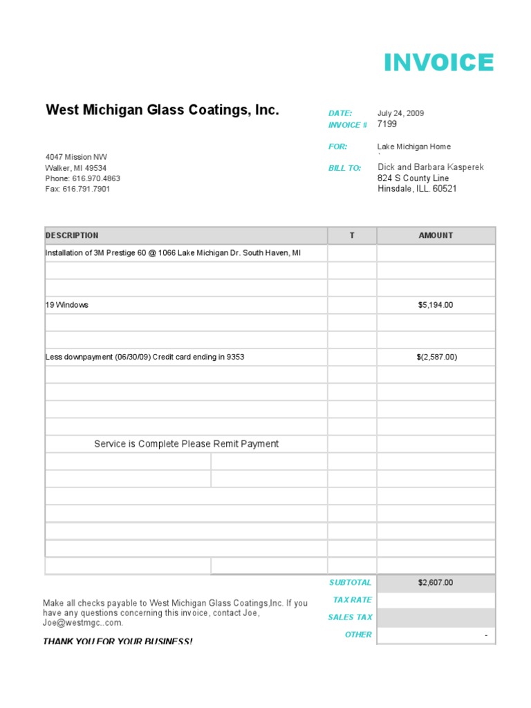 West Michigan Glass Invoice #7199 | PDF