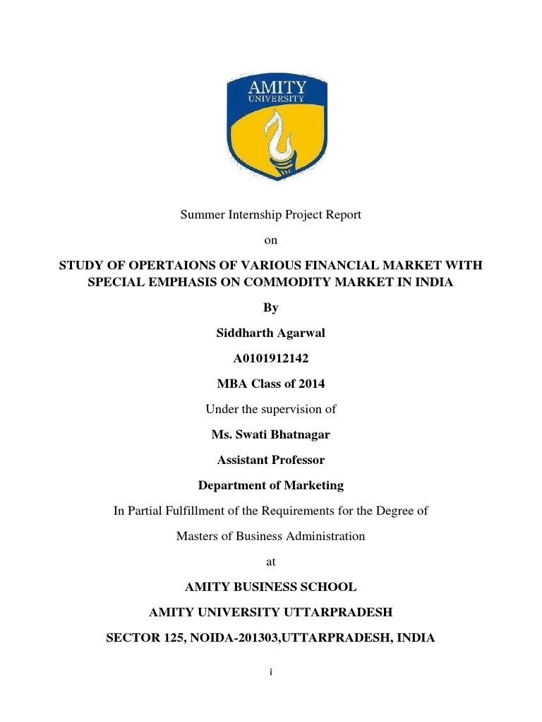 Summer Internship Project Report On Commodity Market in India | PDF ...