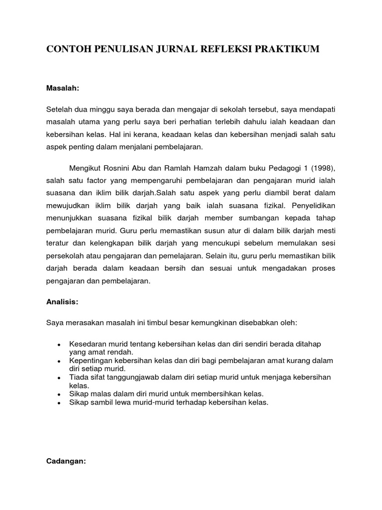 Contoh Penulisan Jurnal Refleksi Praktikum | PDF