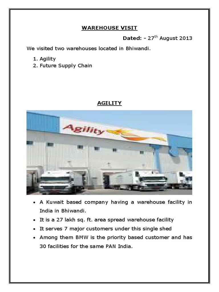 Warehouse Visit-Agility and Future Logistics | PDF | Warehouse | Logistics