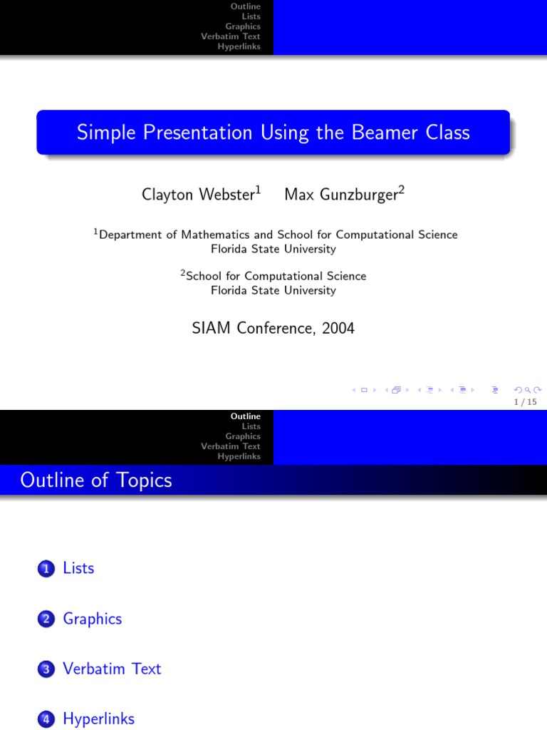 Simple Presentation Using The Beamer Class Clayton Webster Max