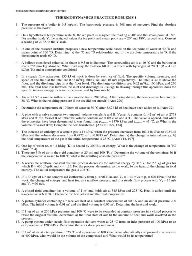 Basic Engineering Practice Problem 1 | PDF | Gas Compressor | Heat