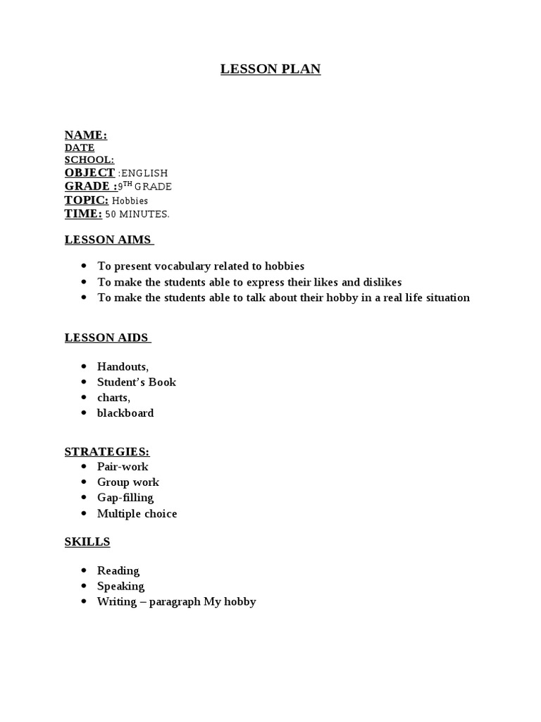 Hobbies | PDF | Multiple Choice | Lesson Plan