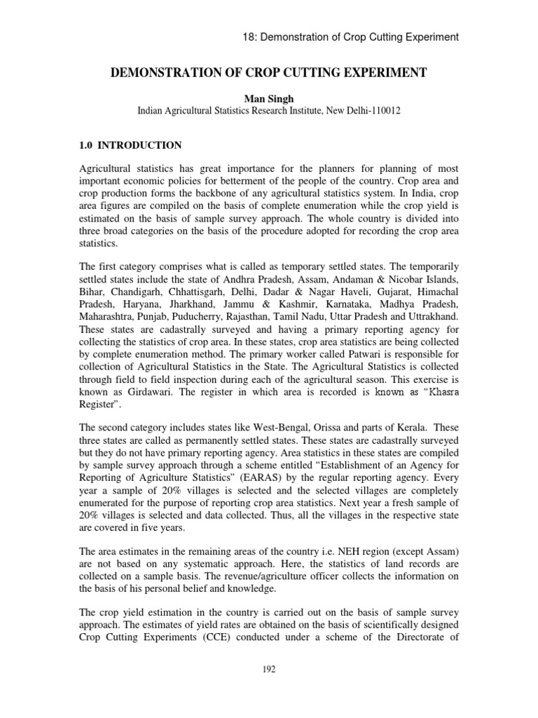 DEMONSTRATION OF CROP CUTTING EXPERIMENT ON A FARMER’S FIELD ...