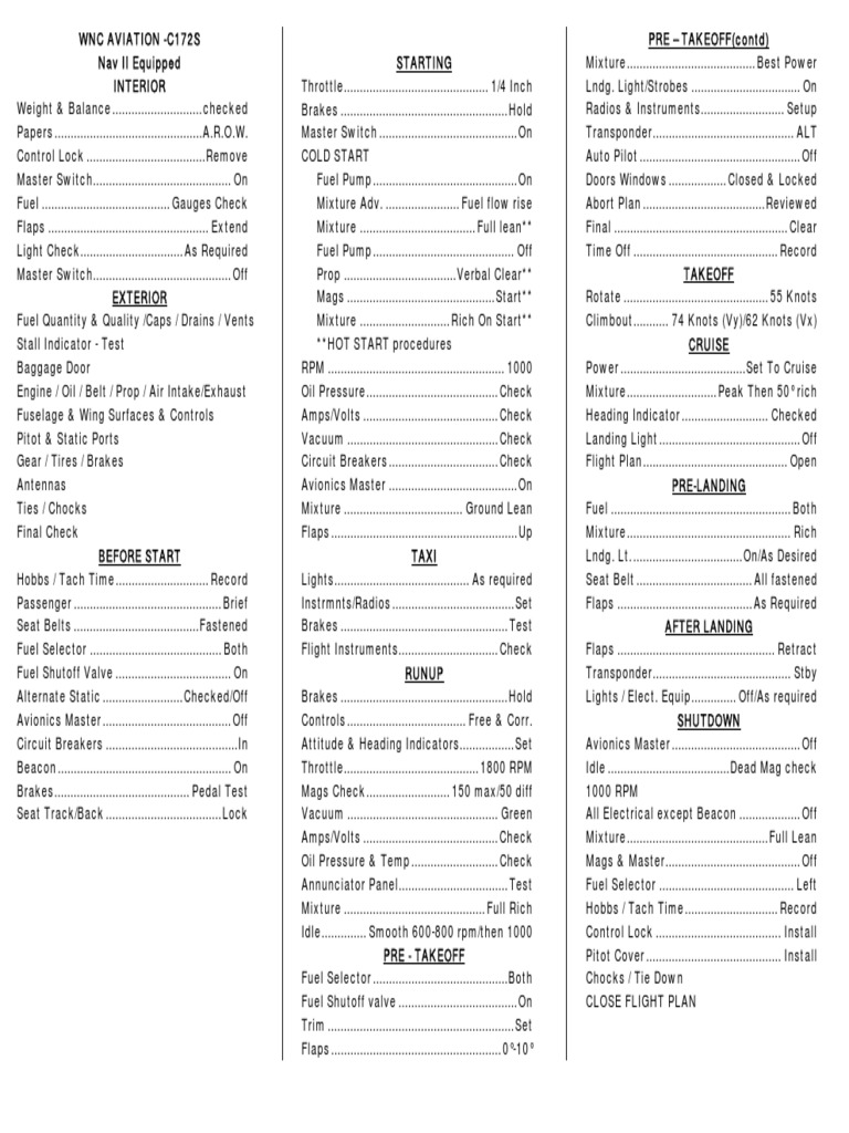 C172 Nav II Checklist | PDF | Throttle | Voltage