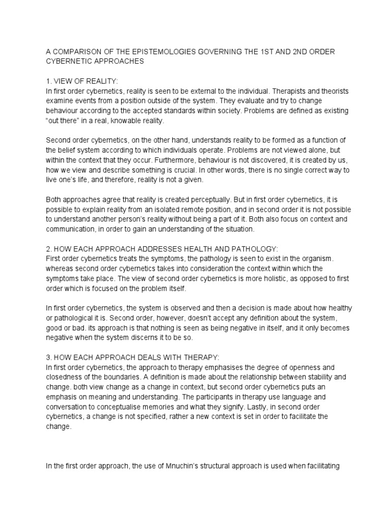 First and Second Order Cybernetics | PDF | Psychotherapy | Cybernetics