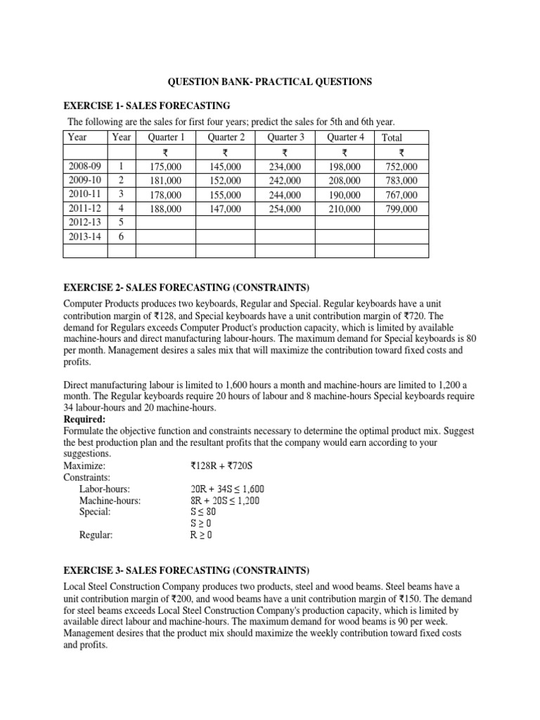 Sales Forecasting & Budgeting Exercises | PDF | Gross Margin | Inventory