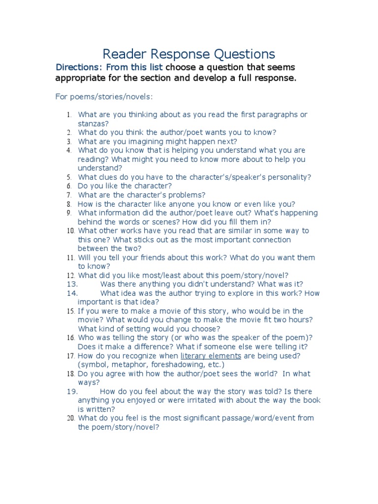 Engaging Reader Response Questions | PDF | Foreign Language Studies