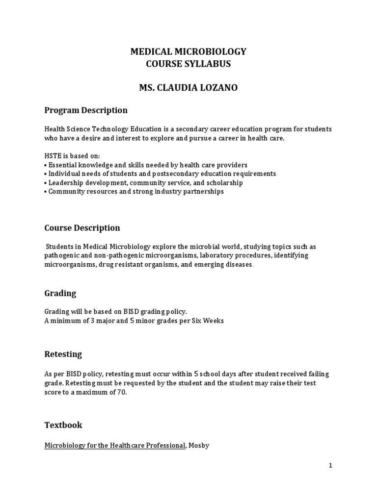 Medical Microbiology Course Syllabus | PDF | Secondary School | Course ...