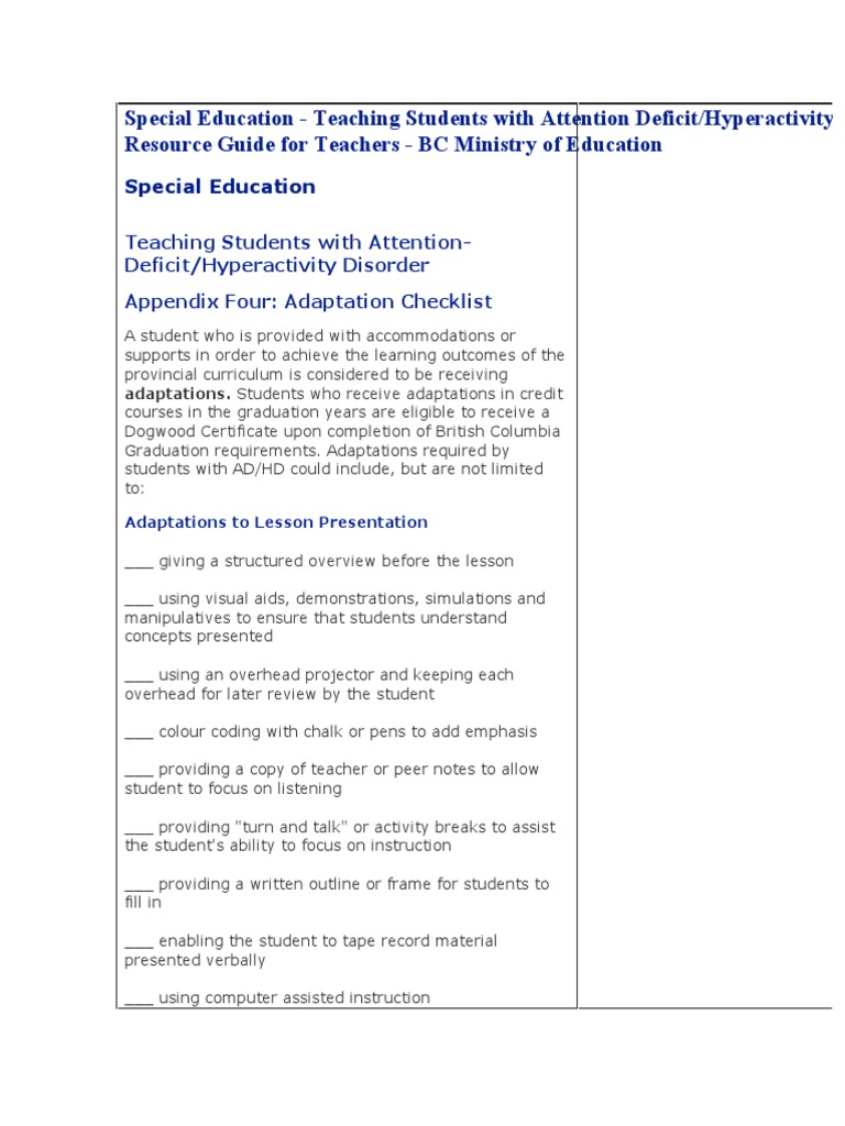 Special Education - Teaching Students With Attention Deficit ...