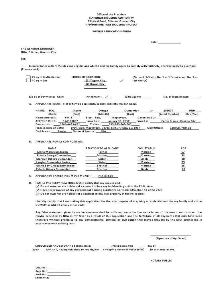 AFP-PNP Housing Application Form | PDF | Common Law | Social Institutions