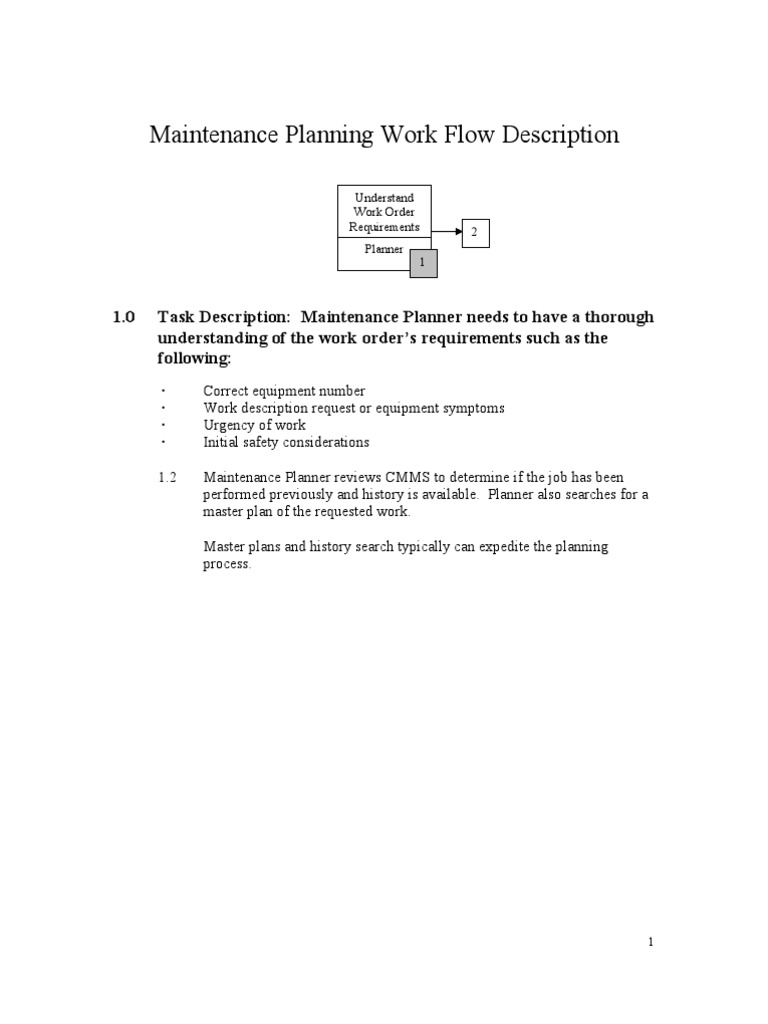 Maintenance Planning Work Flow Description | PDF | Machinist