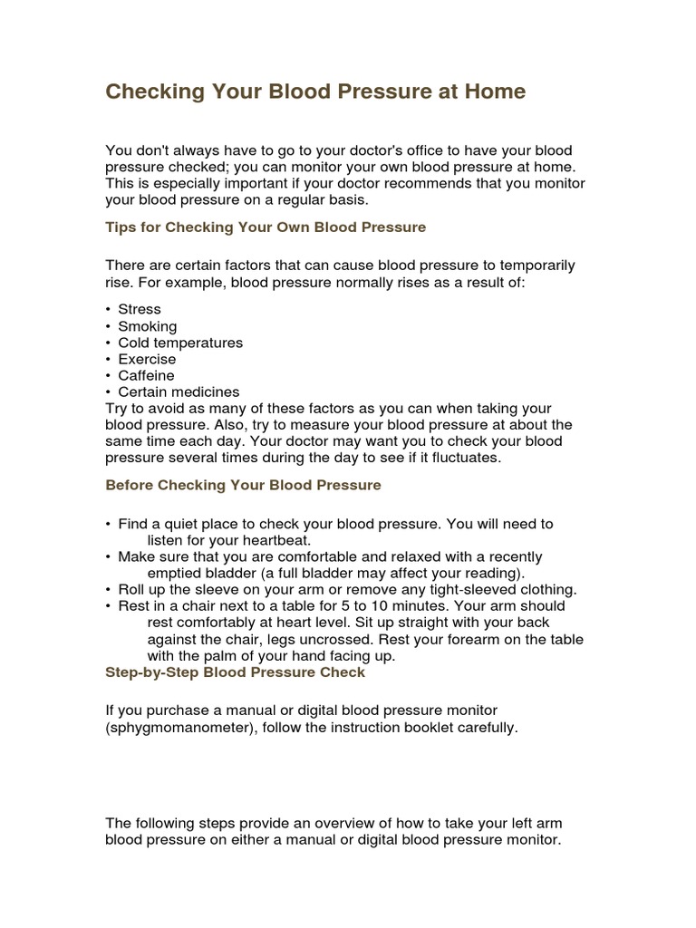 Checking Your Blood Pressure at Home | PDF